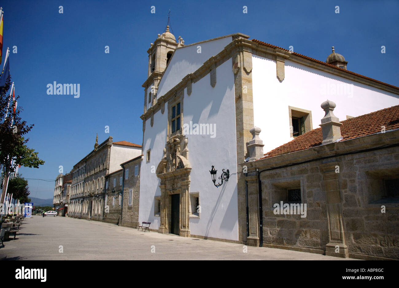 View of the historical town Tui on the border with Portugal & on the ...