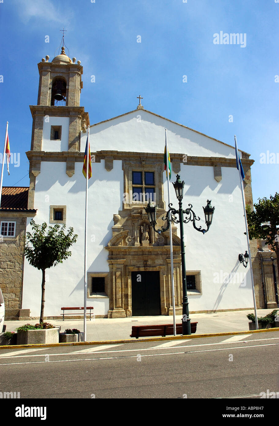 View of the historical town Tui on the border with Portugal & on the ...
