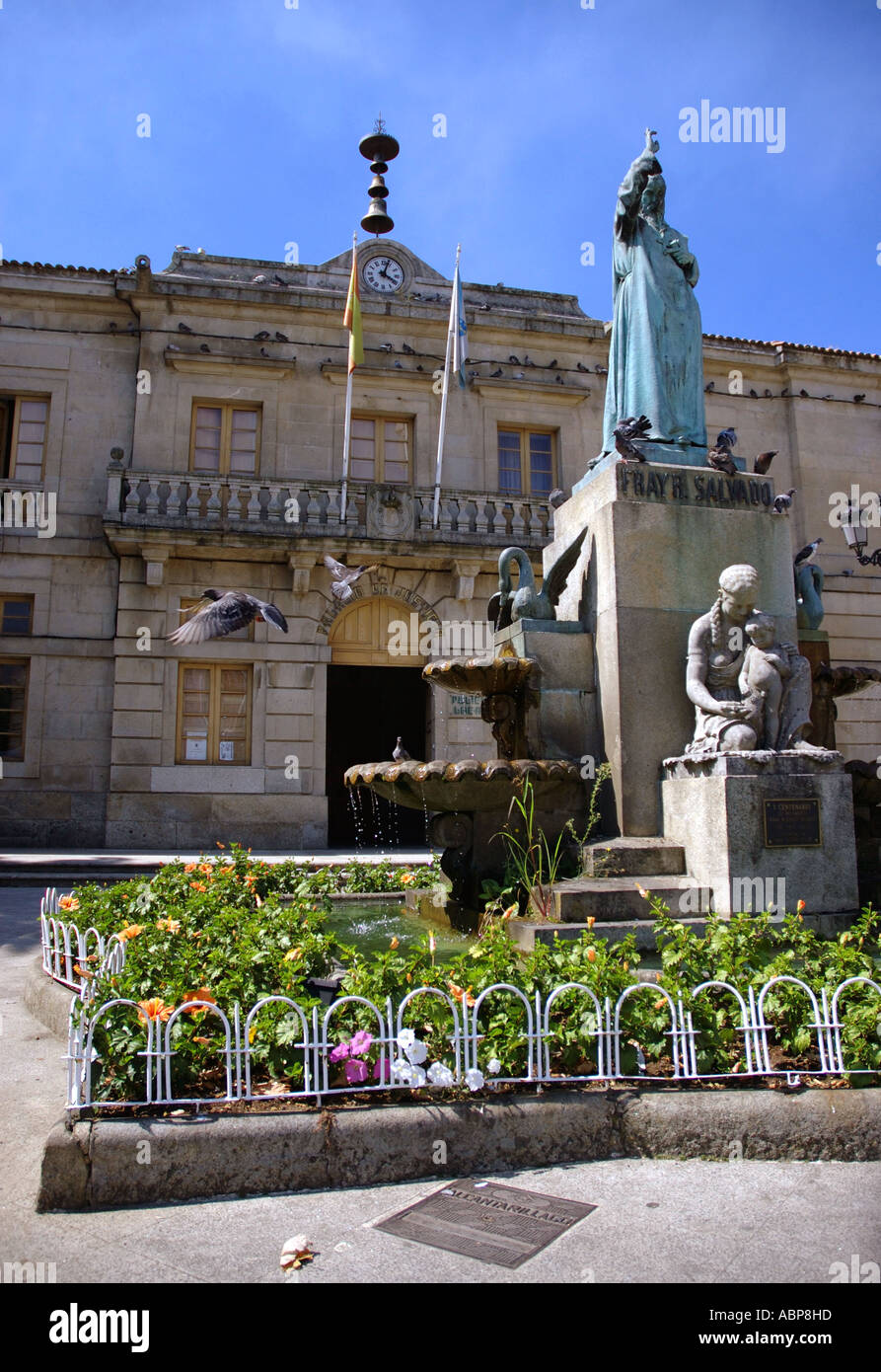 View of the historical town Tui on the border with Portugal & on the ...