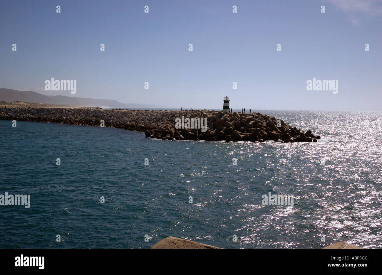 Panoramic view of the seafront port and lighthouse of Nazare with ...
