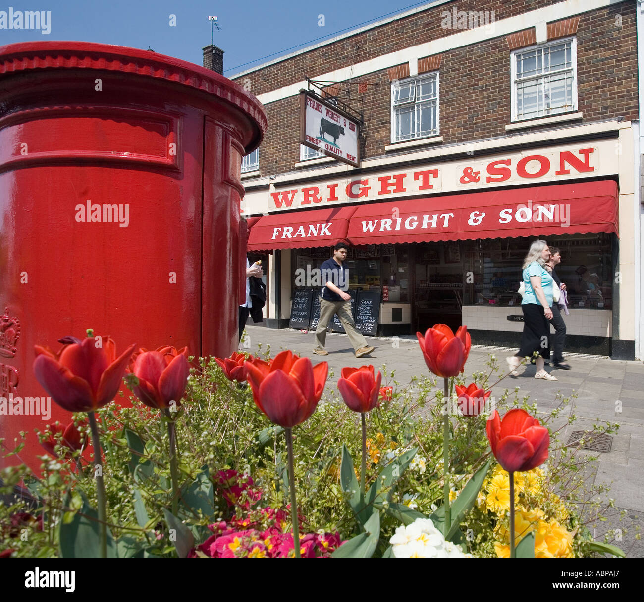 Colchester town centre Crouch Street traditional butcher and post box ...
