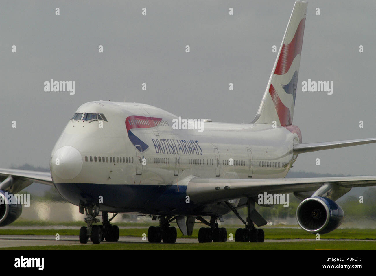 A British Airways 747 airliner taxiing on the runway at Heathrow ...