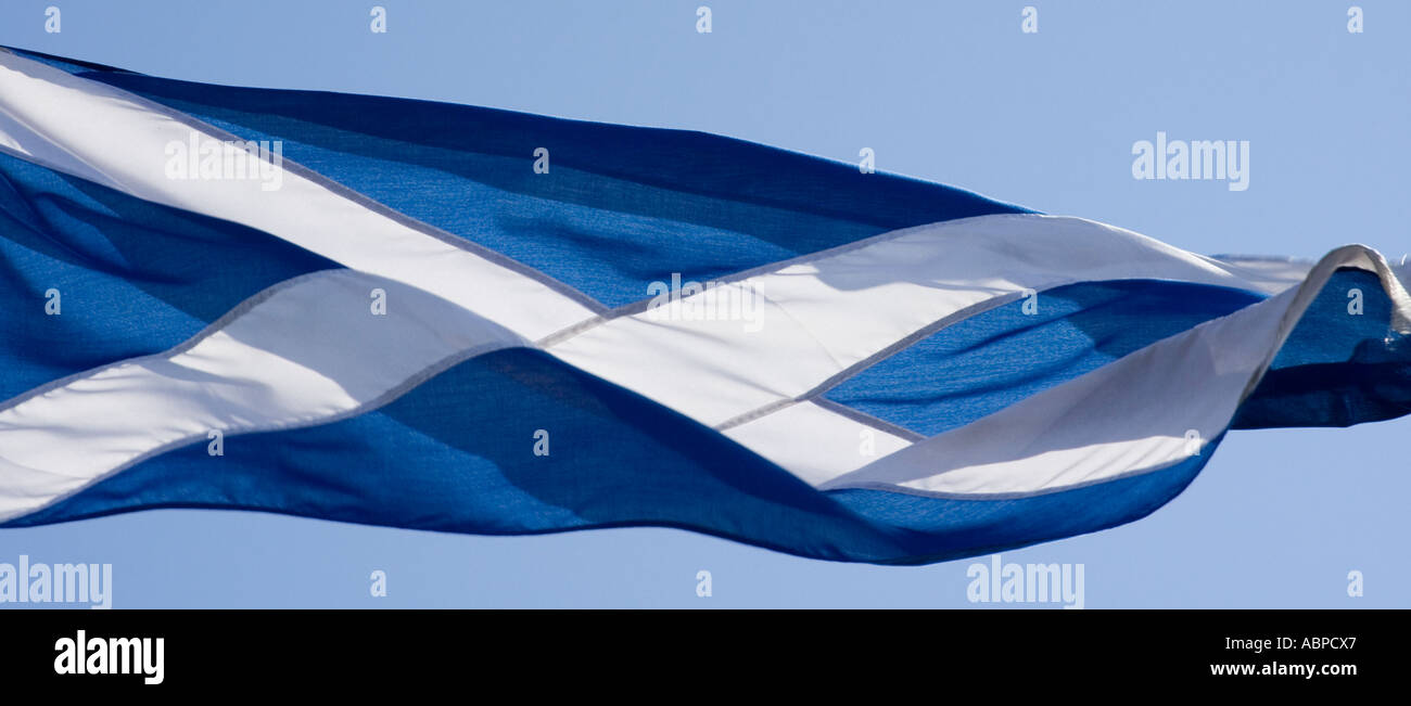 St Andrew flag against a blue sky Stock Photo - Alamy