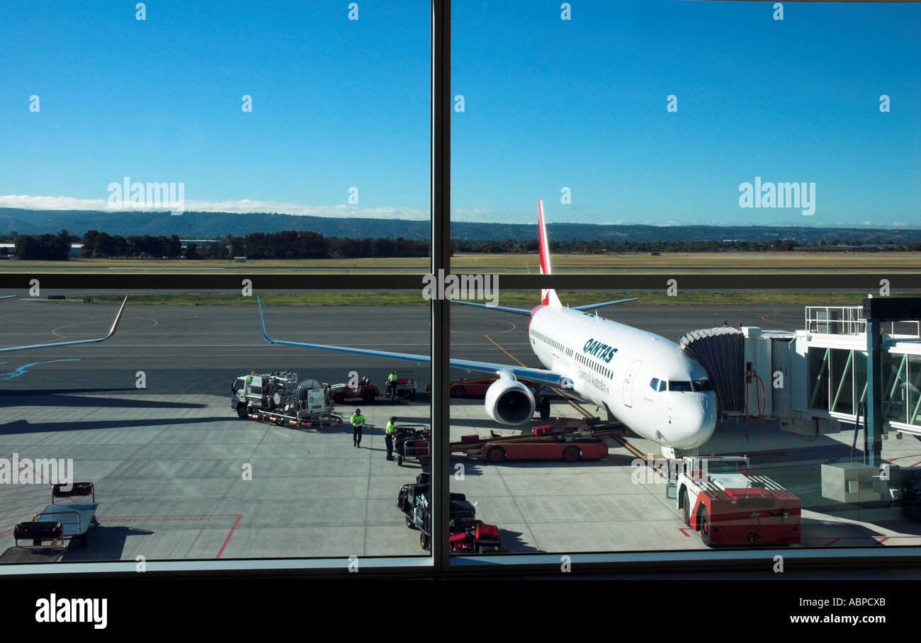 Qantas aeroplane at Adelaide Airport Stock Photo - Alamy