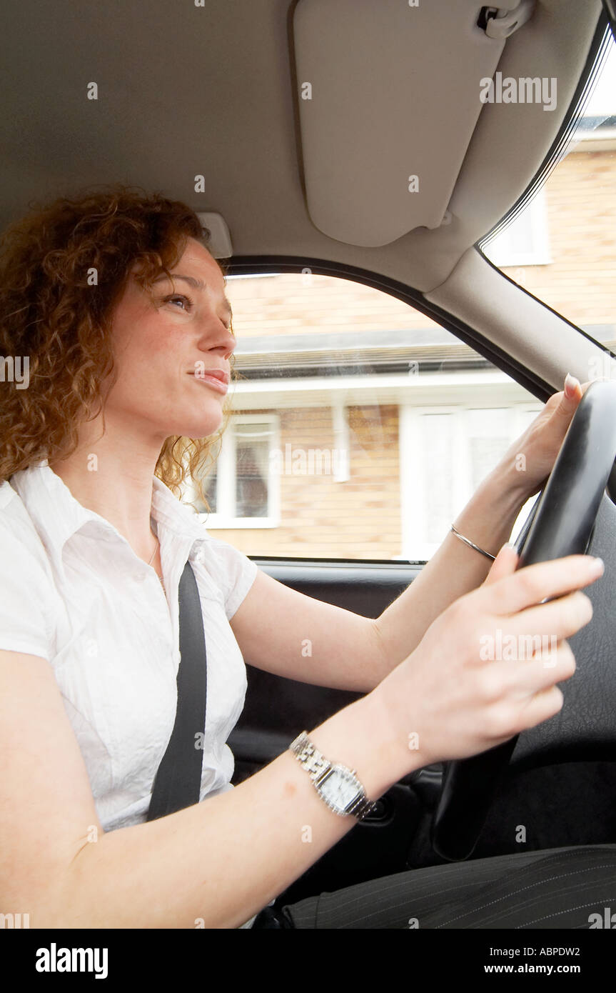 woman, driver, car, paying, attention, steering, driving, turn, turning ...