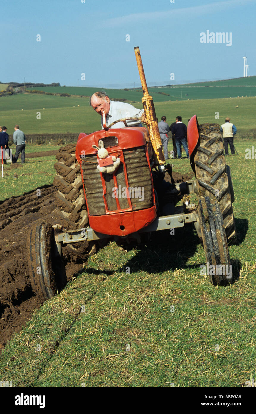 NORTH WALES UK March Nuffield Vintage tractor pulling a vintage plough ...