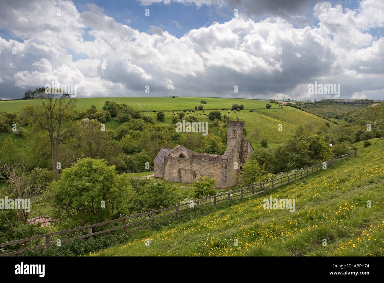 Wharram Percy deserted medieval village North Yorkshire UK Stock Photo ...