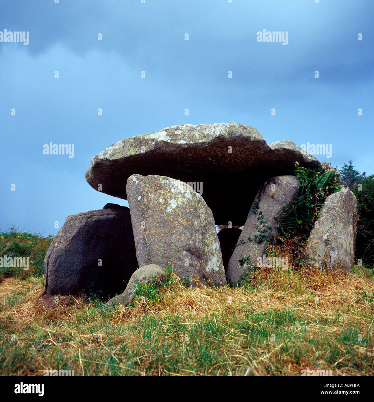 The remains of a neolithic tomb a dolmen on Ile Grande Brittany France ...