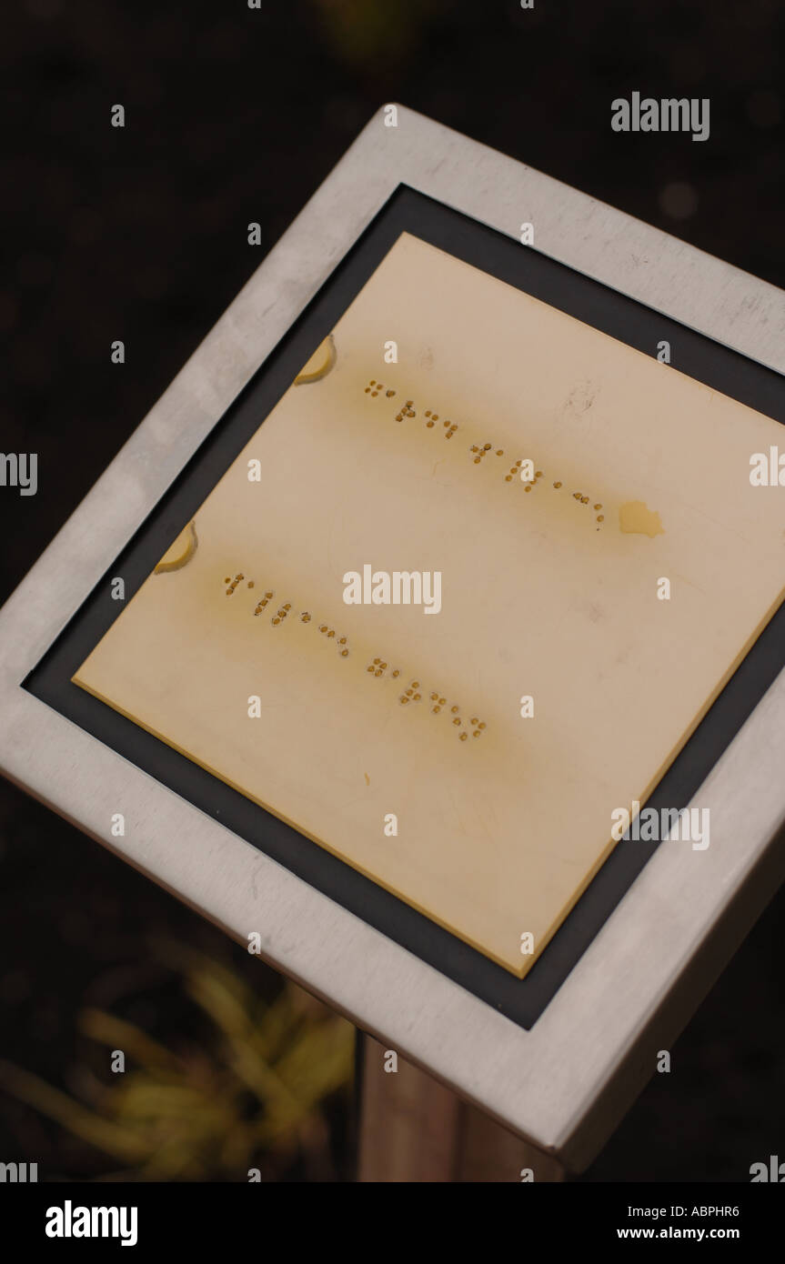 Braille information panel, Botanic Garden of Wales, UK Stock Photo - Alamy