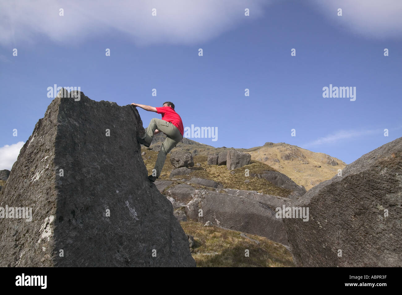 a climber bouldering in Glen Nevis Scotland Stock Photo - Alamy