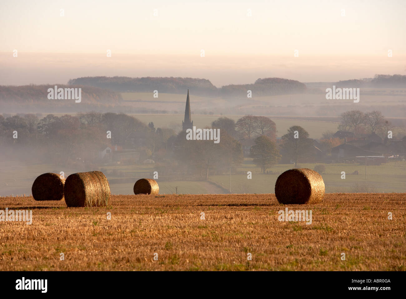 The village of Huggate set in the rolling landscape of The Wolds ...
