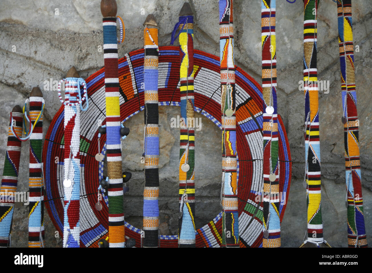 Colourful Masai weapons in an African Market Stock Photo - Alamy