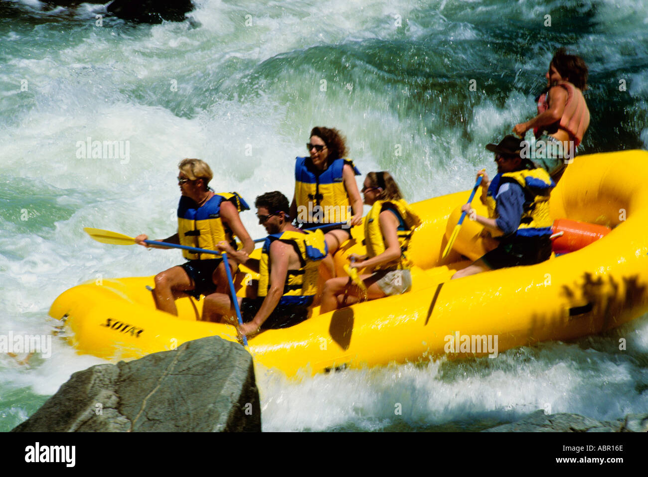 White water rafting on the American River near Sacramento California ...