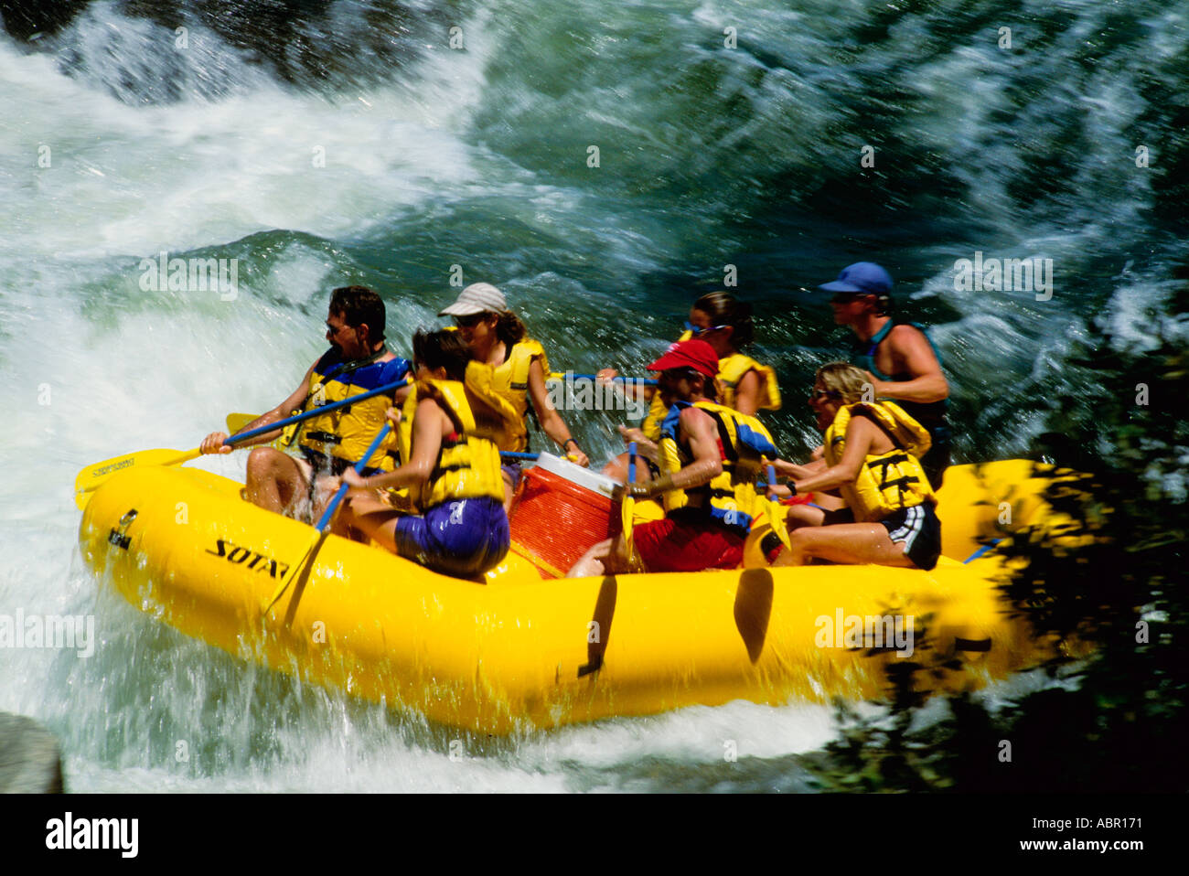 White water rafting on the American River near Sacramento California ...