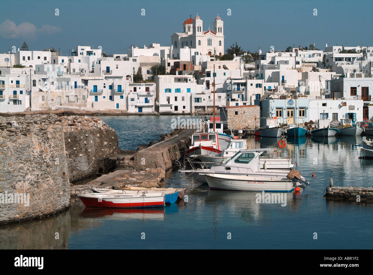 Naoussa harbour Greek Island of Paros Stock Photo - Alamy