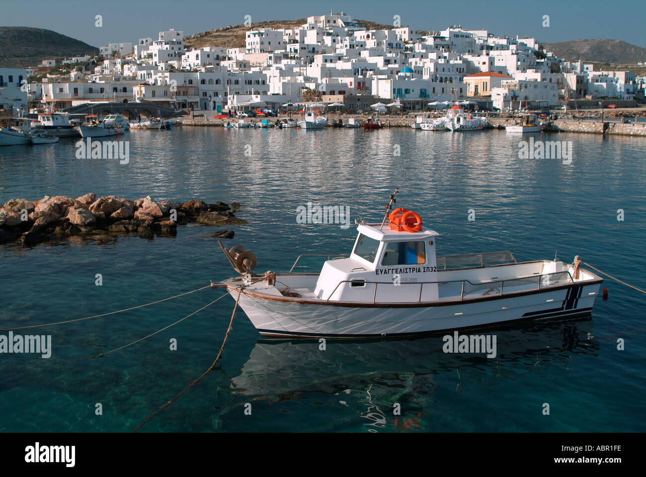 Naoussa harbour Greek Island of Paros Stock Photo - Alamy