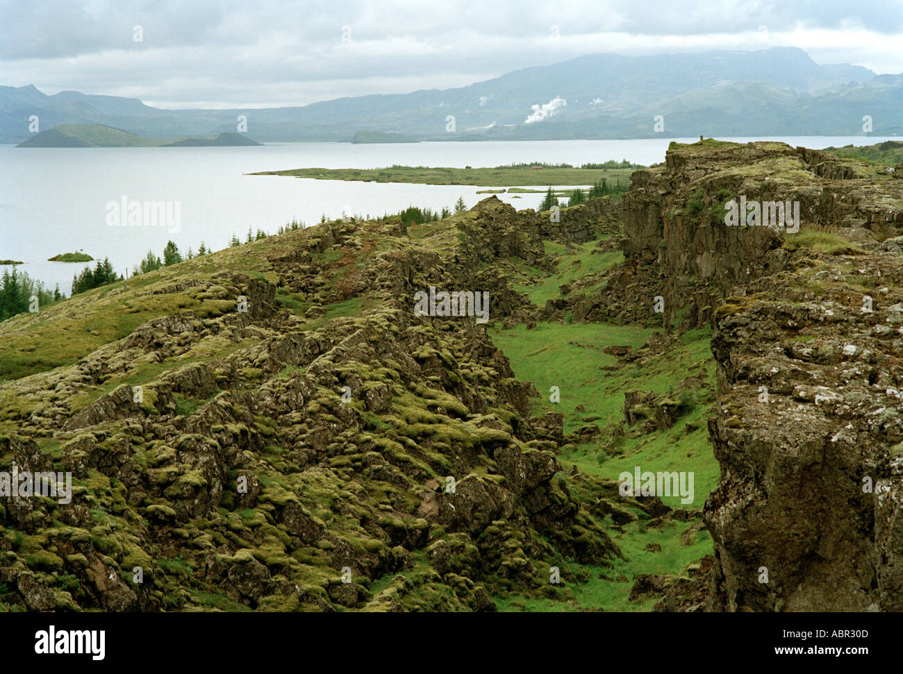 Pathway of the Mid Atlantic Ridge in Pingvellir on Lake Pingvallavatn ...