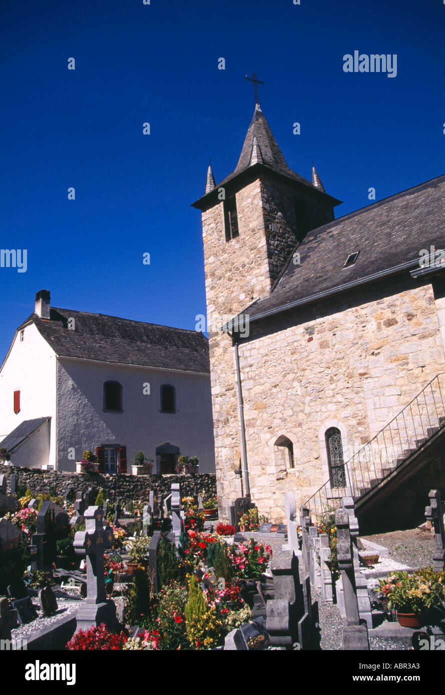 The church of Larrau a typical Basque Village in the Pyrenees Stock ...