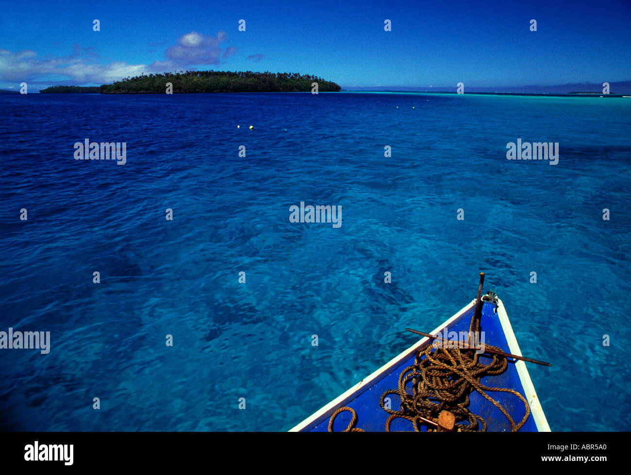 Boat approaching a tropical island in the kingdom of Tonga Vavau Stock ...