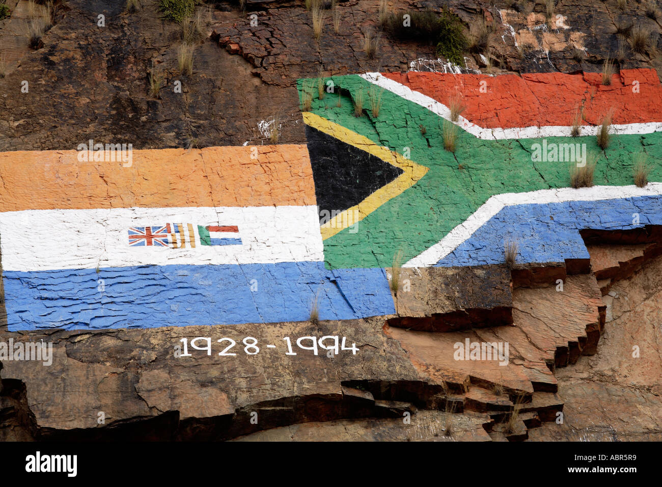 New and old South African flags painted on rocks Stock Photo - Alamy