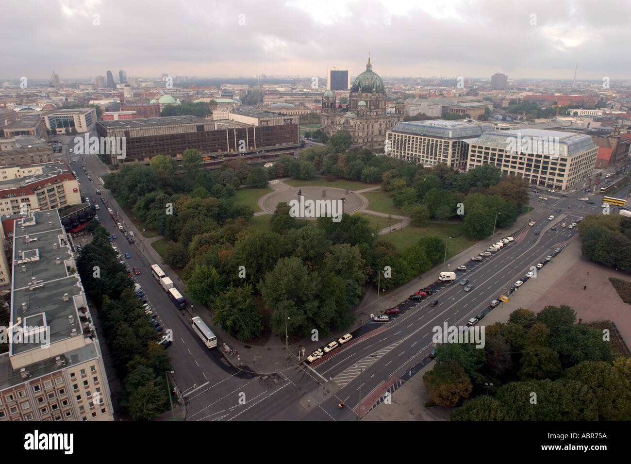 Berlin cityscape Marx Engels Forum pictured from the clock tower of the ...