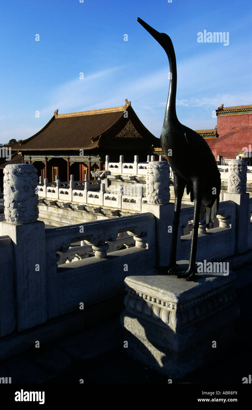 Detail of a bronze of a long necked bird outside the Taihedian Hall of ...