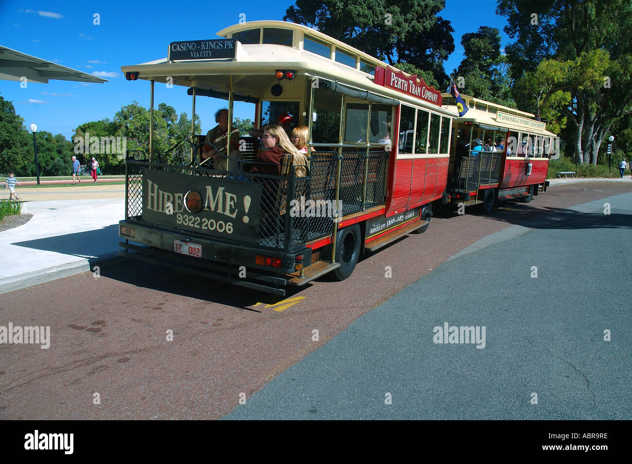 Tourist tram that transports visitors around the sights of the city ...