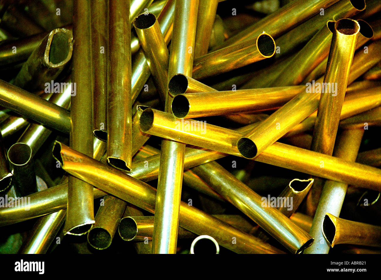 Brass tubes scrap Stock Photo - Alamy