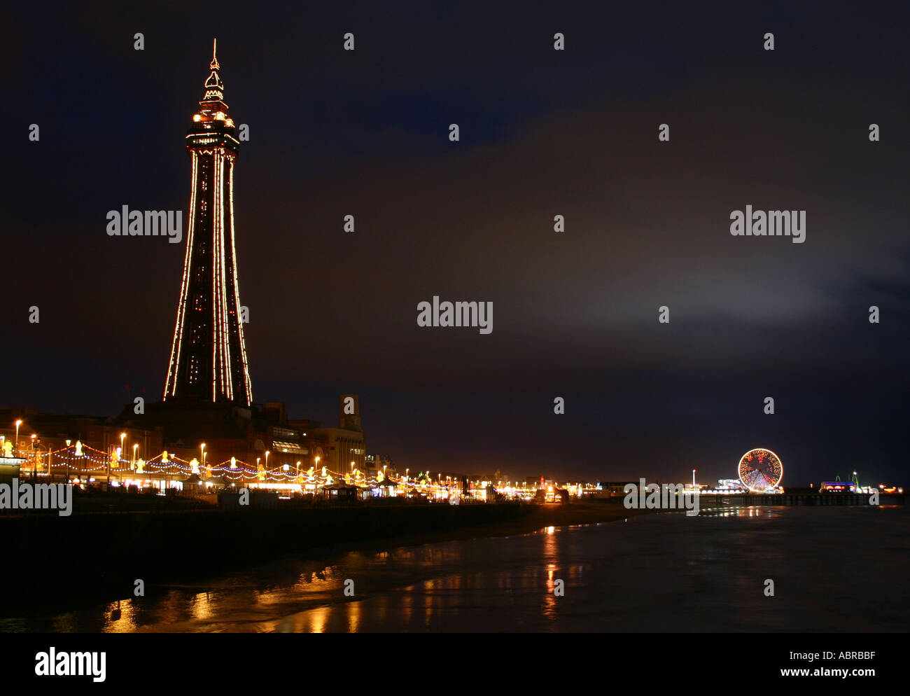 Blackpool Tower and illuminations at night Stock Photo - Alamy