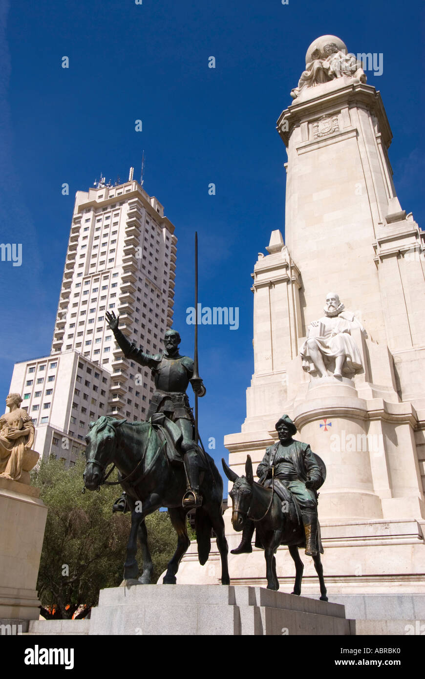 Plaza de Espana with Don Quixote and Sancho Panza and the Torre de ...