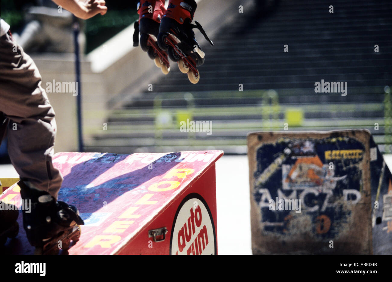 Roller skater jumping a ramp in Trocadero plaza Paris France Stock ...