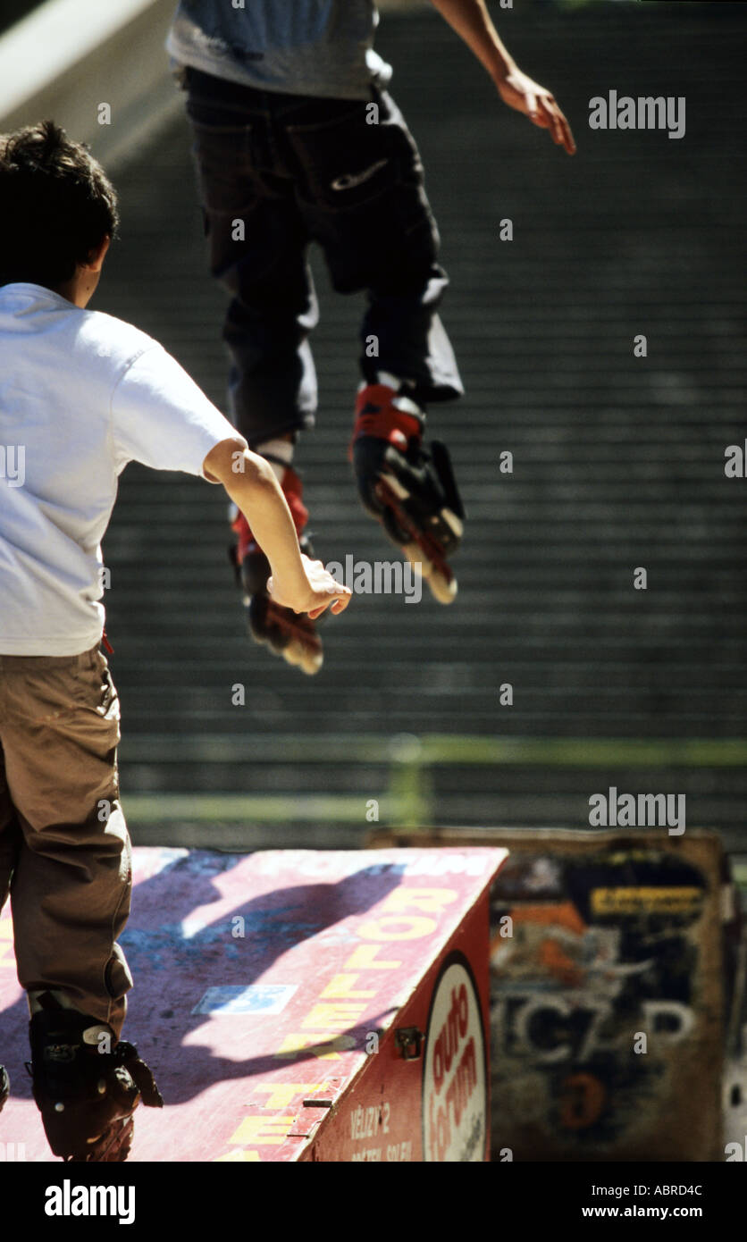 Roller skater jumping a ramp in Trocadero plaza Paris France Stock ...