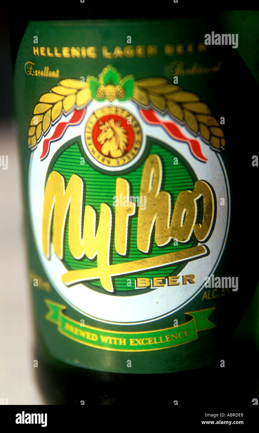 greece greek food and drink a bottle of mythos beer Stock Photo - Alamy