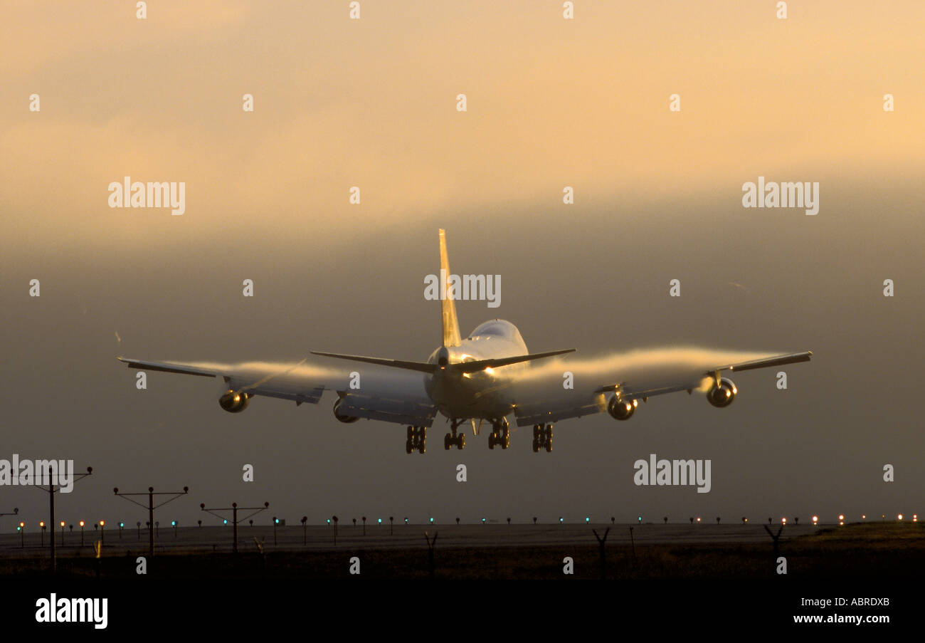 A Boeing 747 about to touch down at LAX, Los Angeles, as the so called ...