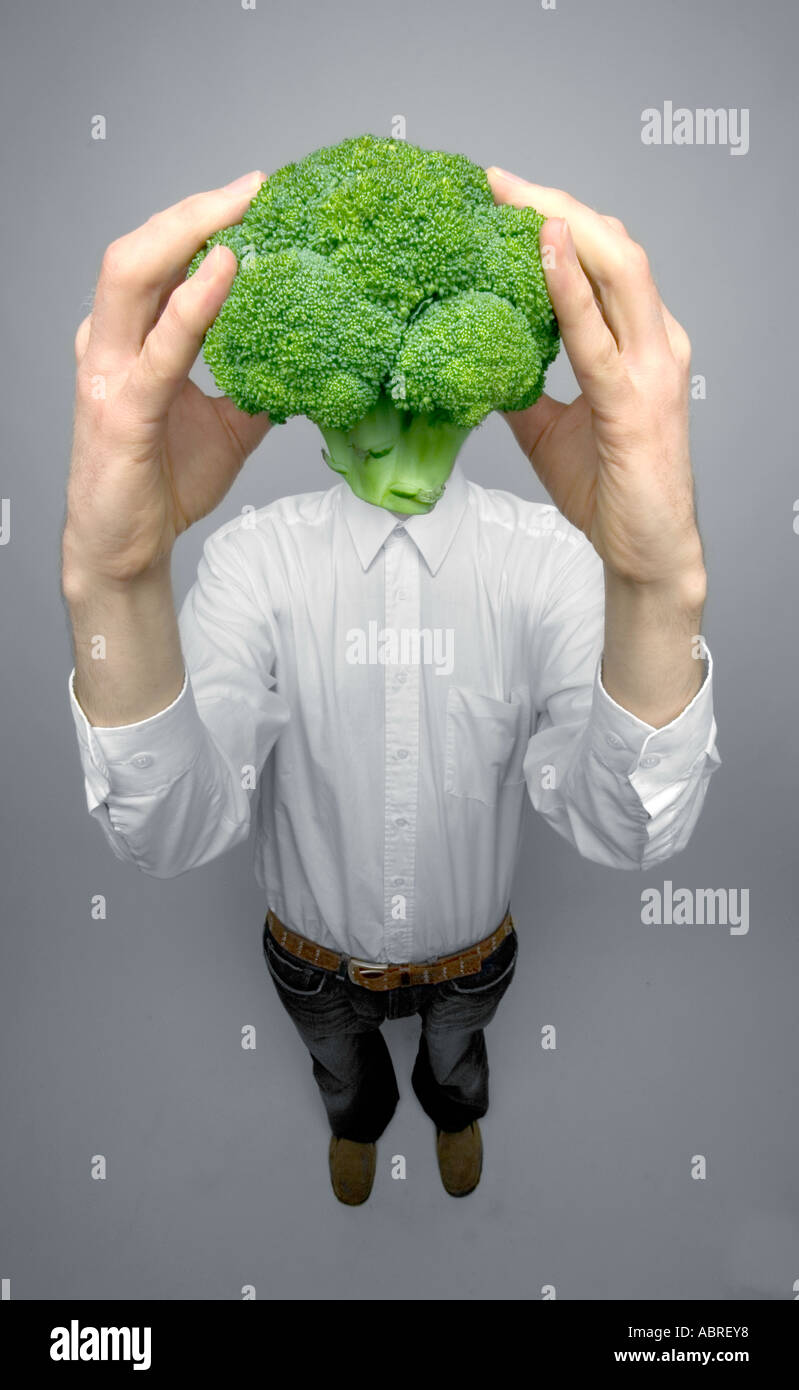 Broccoli Headed Man, Body on White Background Stock Photo - Alamy
