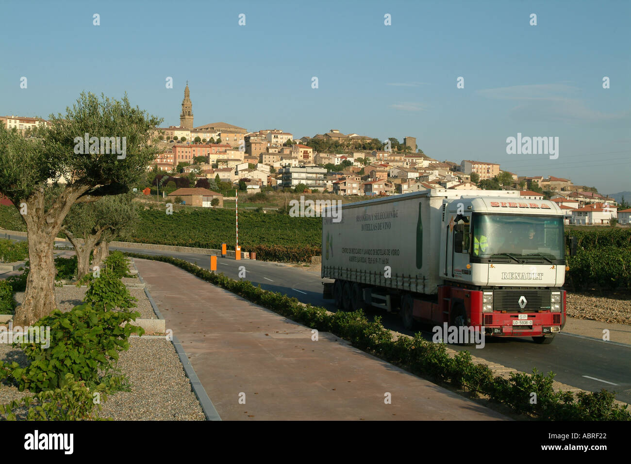 Wine bottles on a haulage lorry at Briones near Haro Rioja region ...