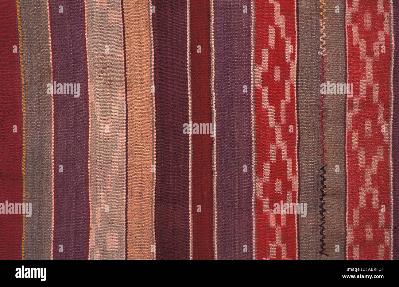 Detail up of Bolivian woven textile Warp ikat patterning in the cloth ...