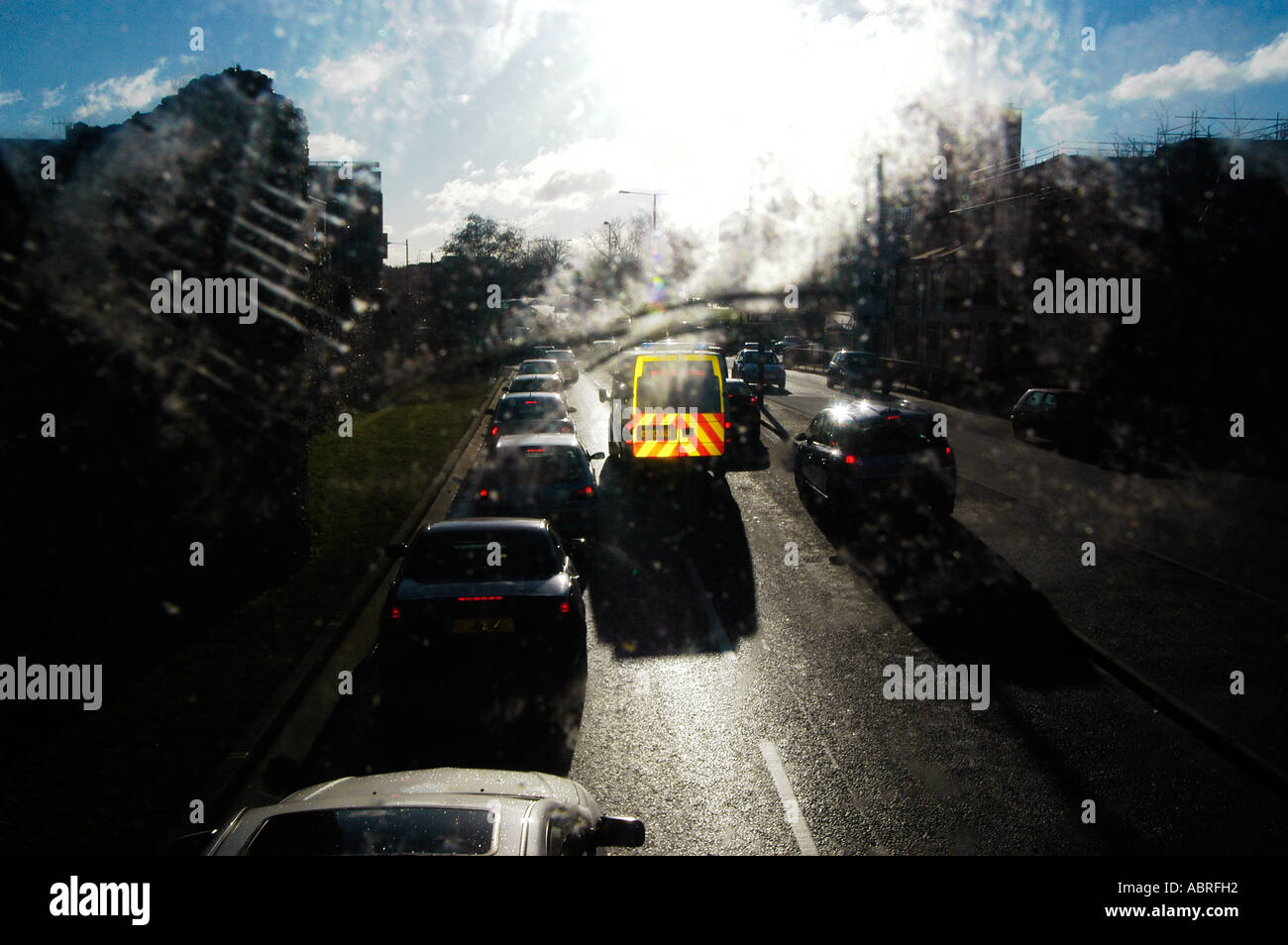 Police Van Driving into the Sun Around Norwich Ring Road, UK Stock ...