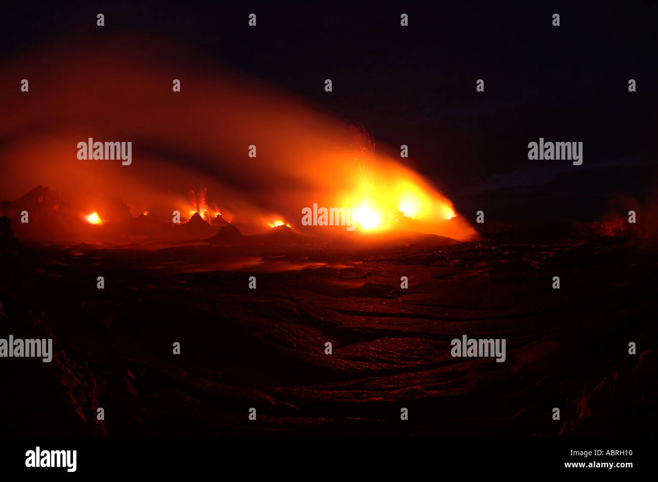 Pu u O o vent Large flames and spattering vents at sunrise Hawaii ...