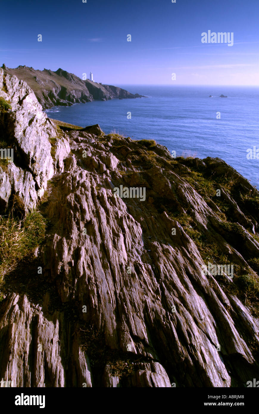 Start Point Lighthouse, South Devon, viewed from the Coast Path Stock ...