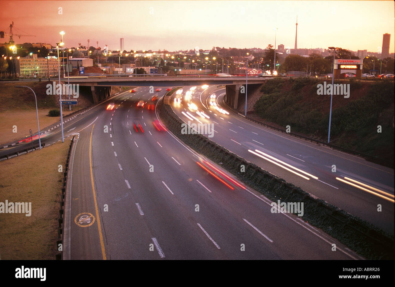 Traffic on highway at sunset Johannesburg Gauteng Province South Africa ...