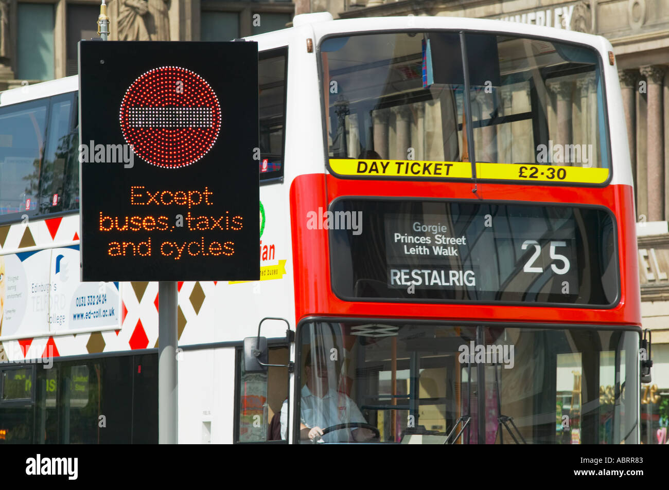 Princes Street, Edinburgh, Scotland. Traffic control sign and bus Stock ...