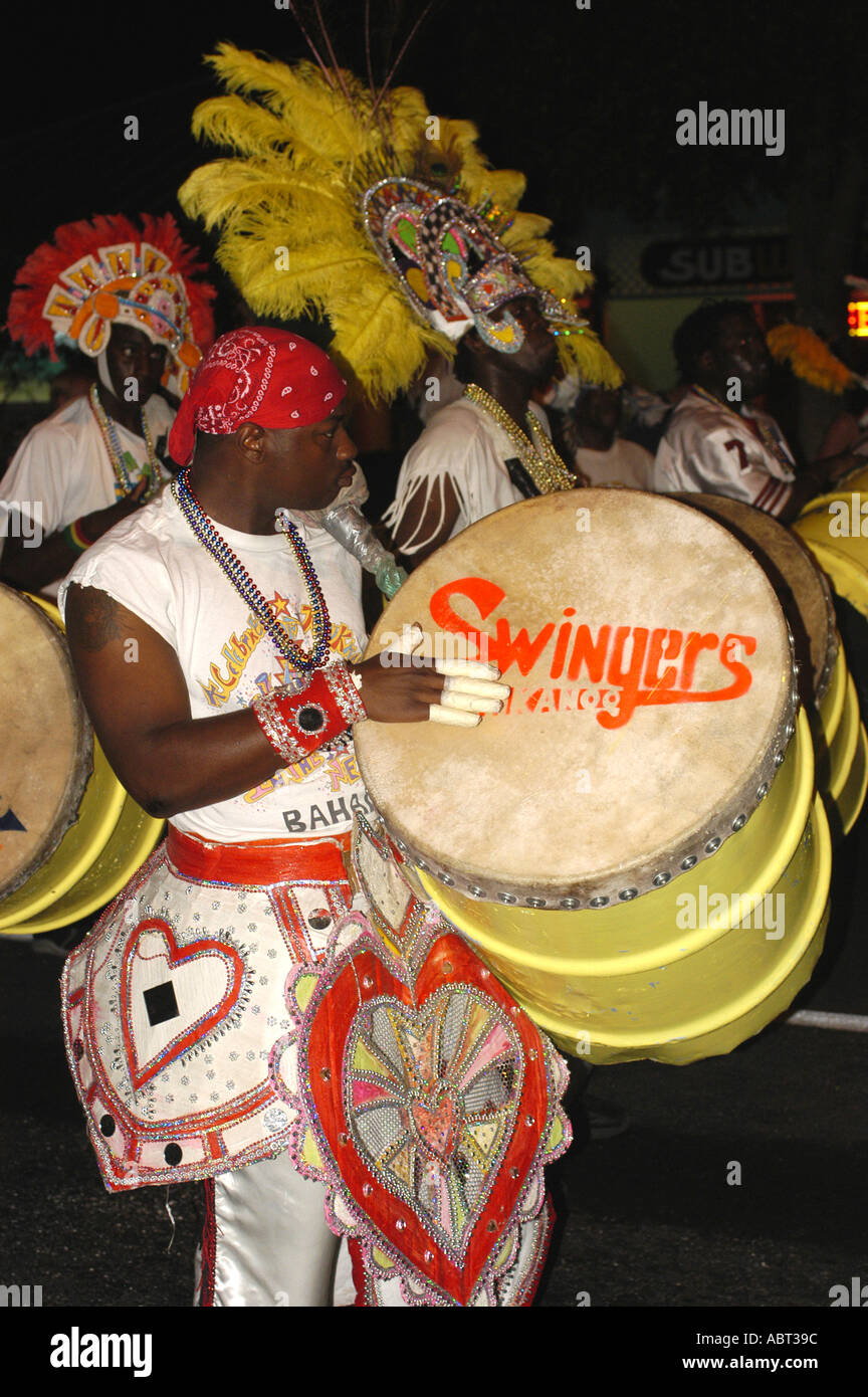 BAHAMAS Junkanoo Parade Man playing drum Stock Photo - Alamy