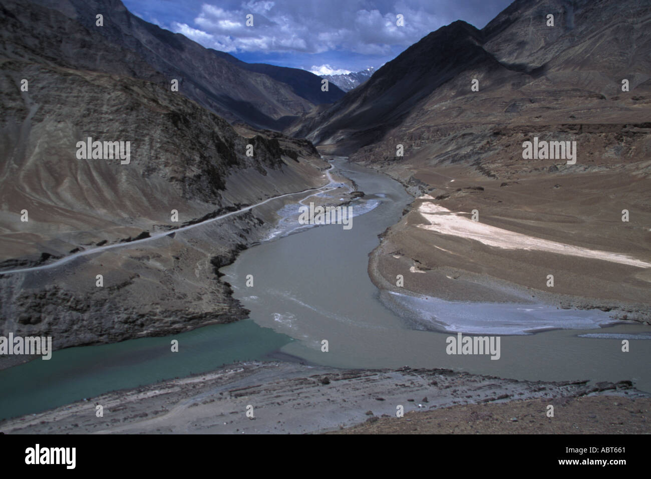 Confluence of the Indus and Zanskar Rivers in Ladakh India Stock Photo ...