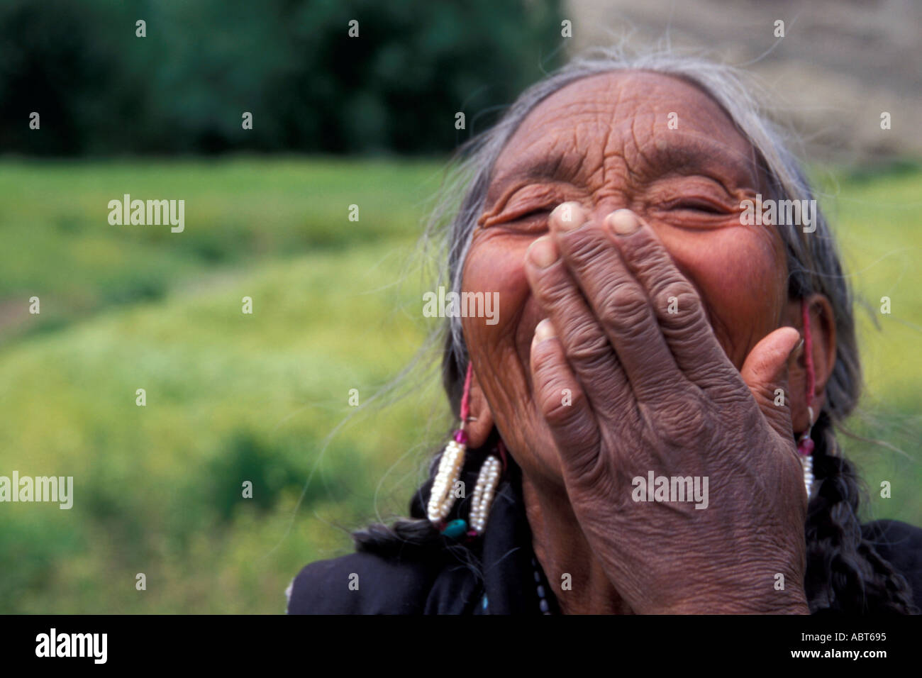 Laughing Woman of Sochol in Ldadkh India Stock Photo - Alamy