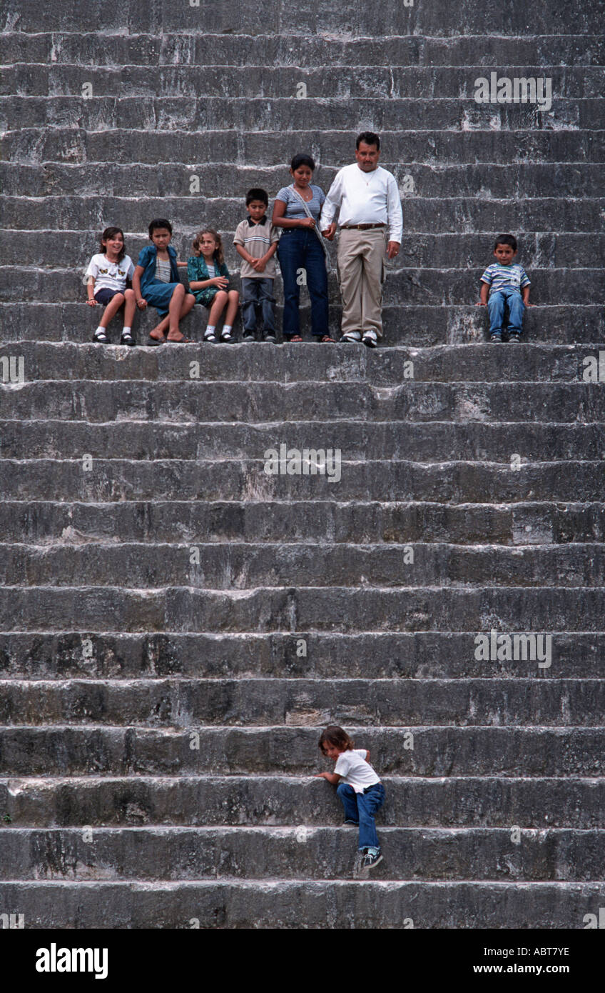 Guatemalan family with kids galore on the steps leading to the summit ...