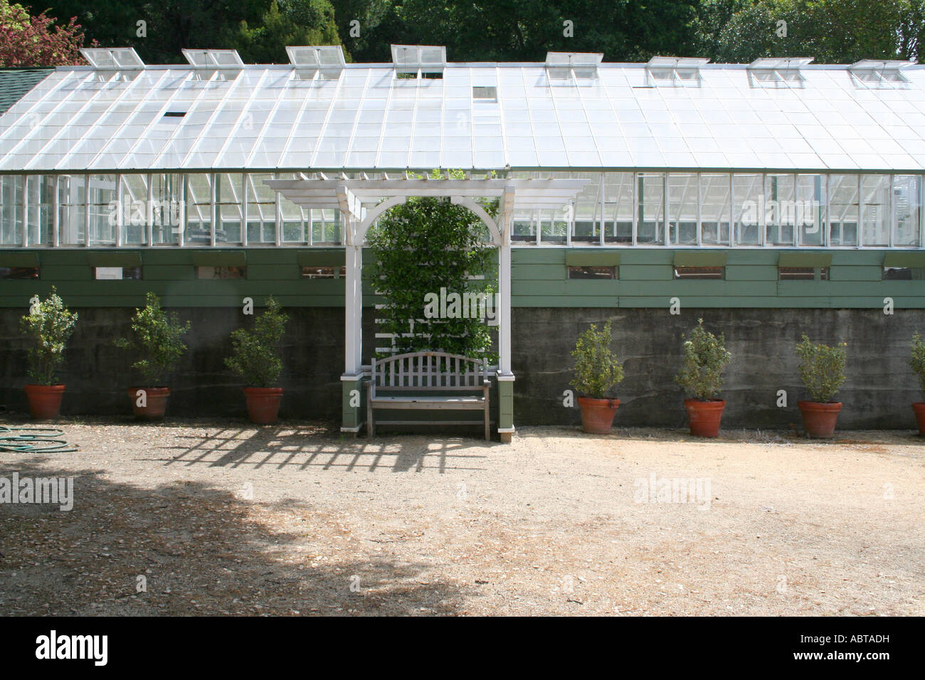 green house and bench, Falkirk mansion, San Rafael California, USA ...