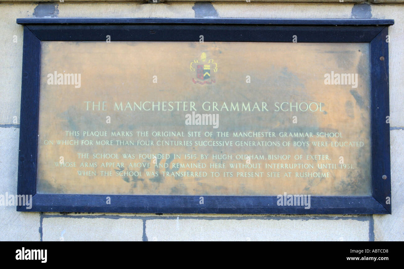 Plaque on Chetham s School and Library building marking original ...
