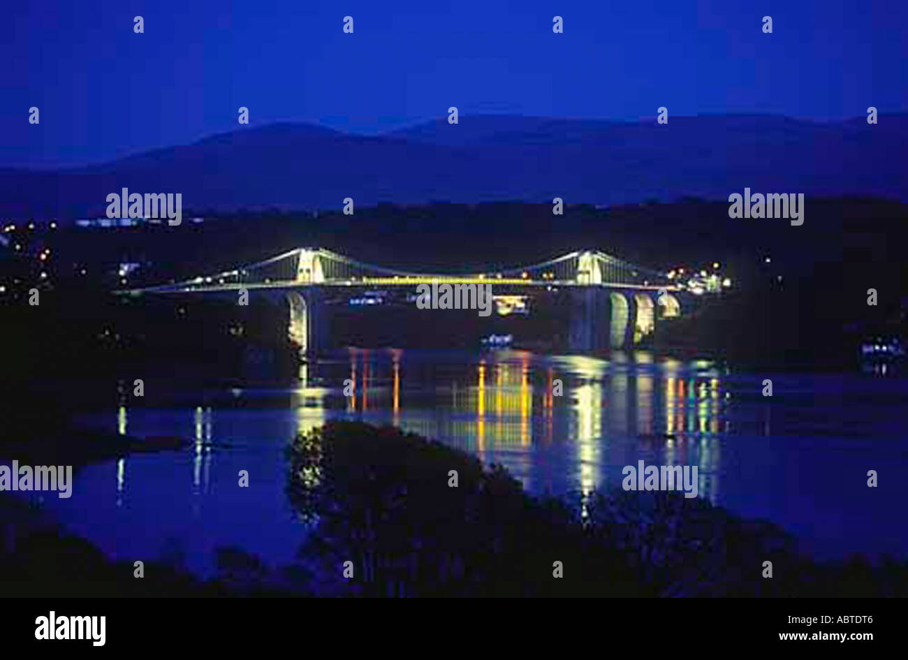 Menai Suspension Bridge at Night Menai Strait Anglesey North West Wales ...