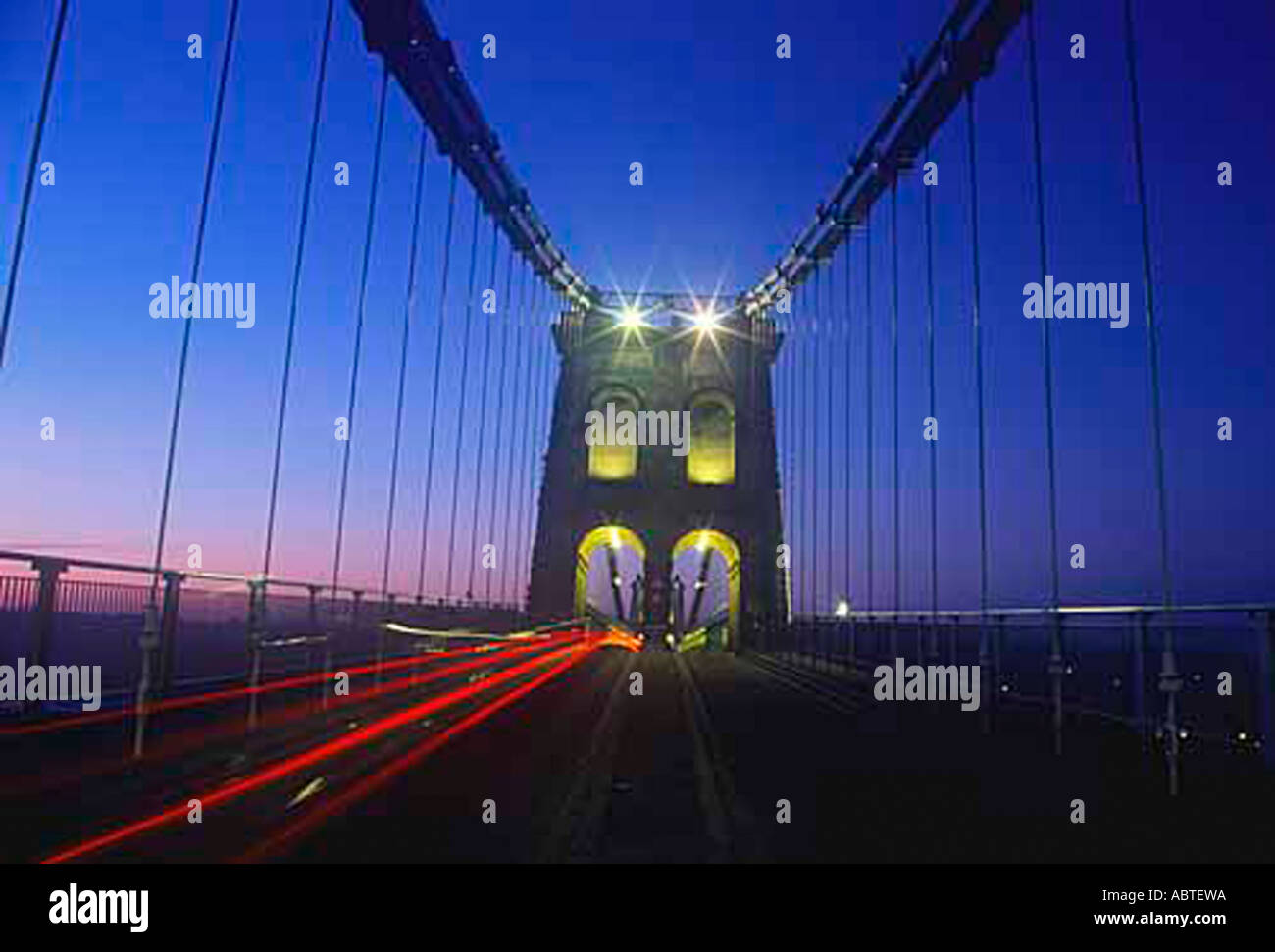 Menai Suspension Bridge at Night Menai Strait Anglesey North West Wales ...